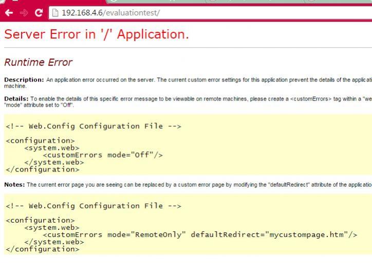 Server Error In Application Runtime Error Web Config