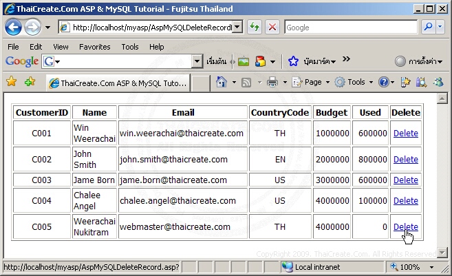 Asp Mysql Delete Record