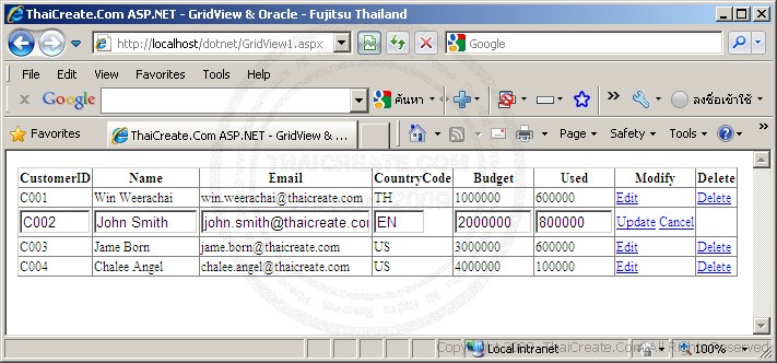 C Aspnet Gridview Control Oracle Database Systemdataoracleclient