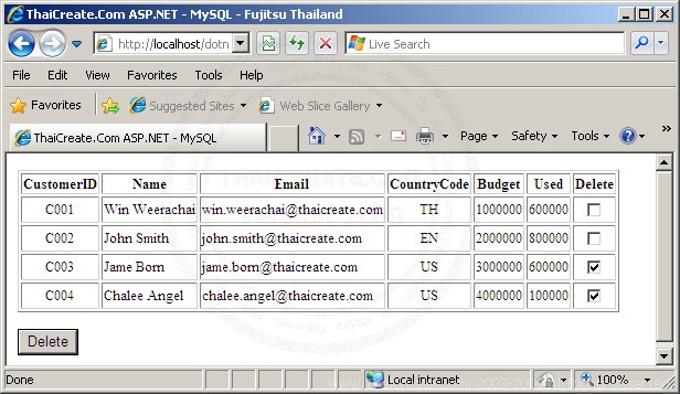 Aspnet Mysql Multiple Checkbox Delete Record