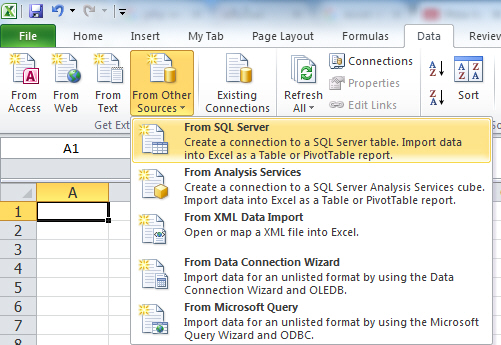 เชื่อมต่อ Excel กับ Sql Server Database ใช้สำหรับดึงข้อมูลแบบ Refresh แล้วแสดงผลบน Excel