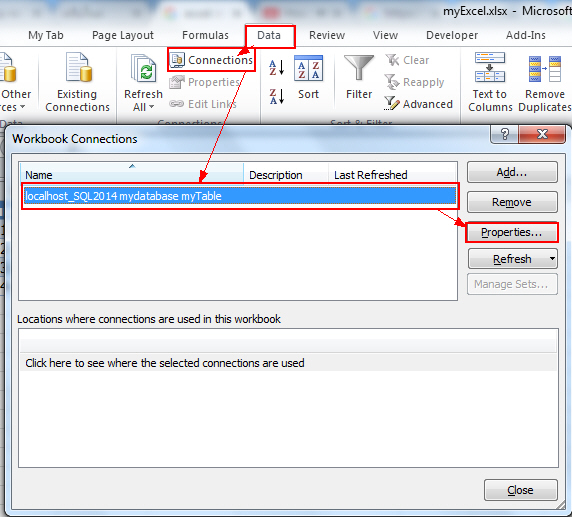 เชื่อมต่อ Excel กับ Sql Server Database ใช้สำหรับดึงข้อมูลแบบ Refresh แล้วแสดงผลบน Excel