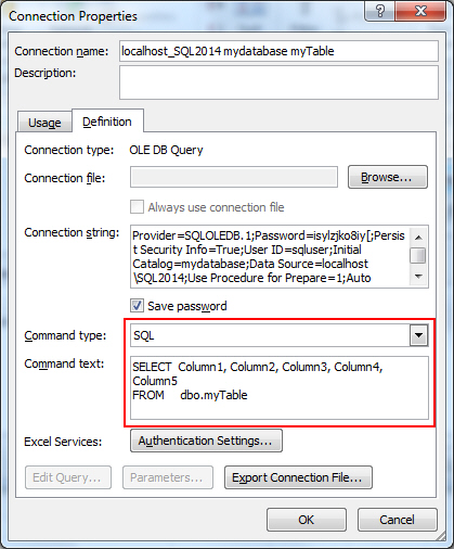 เชื่อมต่อ Excel กับ Sql Server Database ใช้สำหรับดึงข้อมูลแบบ Refresh แล้วแสดงผลบน Excel