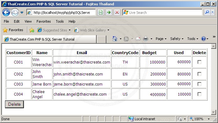 Php Sql Server Multiple Checkbox Delete Record Mssql