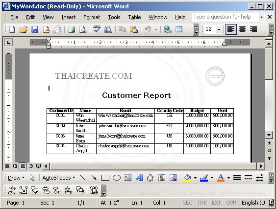 Php And Word Wordapplication Word Document Sample Report
