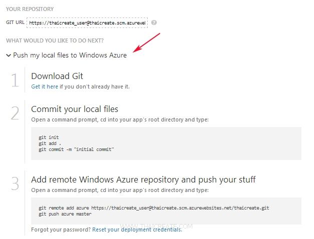 ตอนที่ 3 Windows Azure Deploy Application ขึ้นบน Web Site ด้วย Git