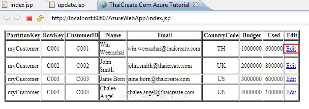 ตอนที่ 10 How To Use Java Jsp Update Entity In Table Storage